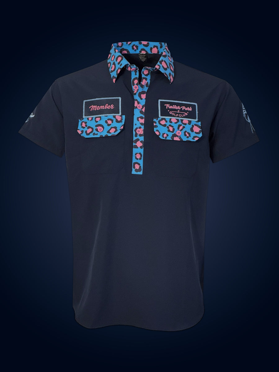 MEMBER POLO - LEOPARD NAVY/PINK – Trailer Park Golf Club